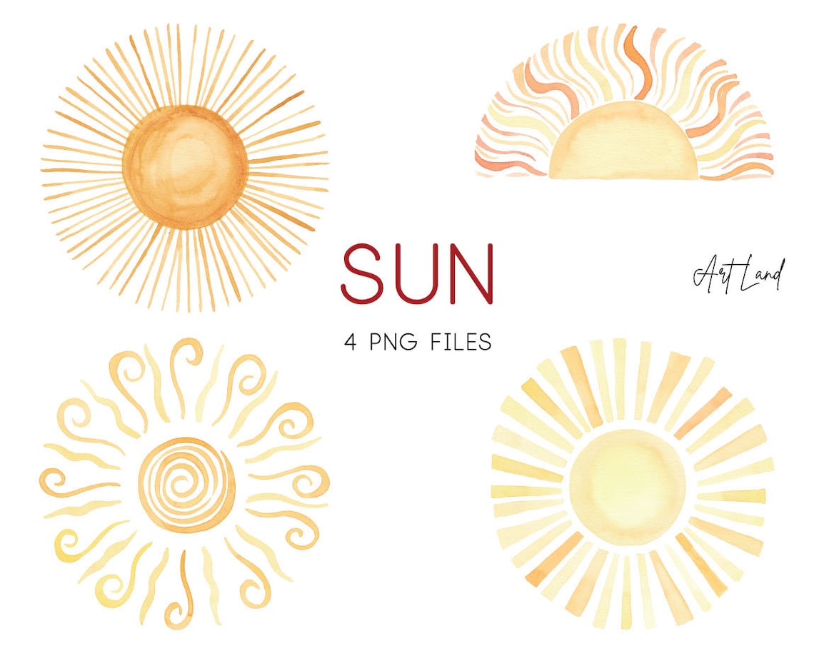 Watercolor Sun Clipart Hand Painted Watercolour Digital Sun - Etsy