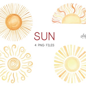 Watercolor Sun Clipart, Hand Painted Watercolour Digital Sun Clip Art ...