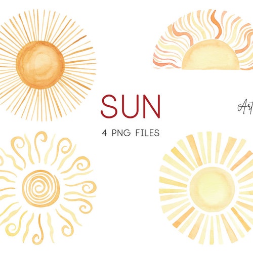 Watercolor Sun Clipart Hand Painted Watercolour Digital Sun - Etsy