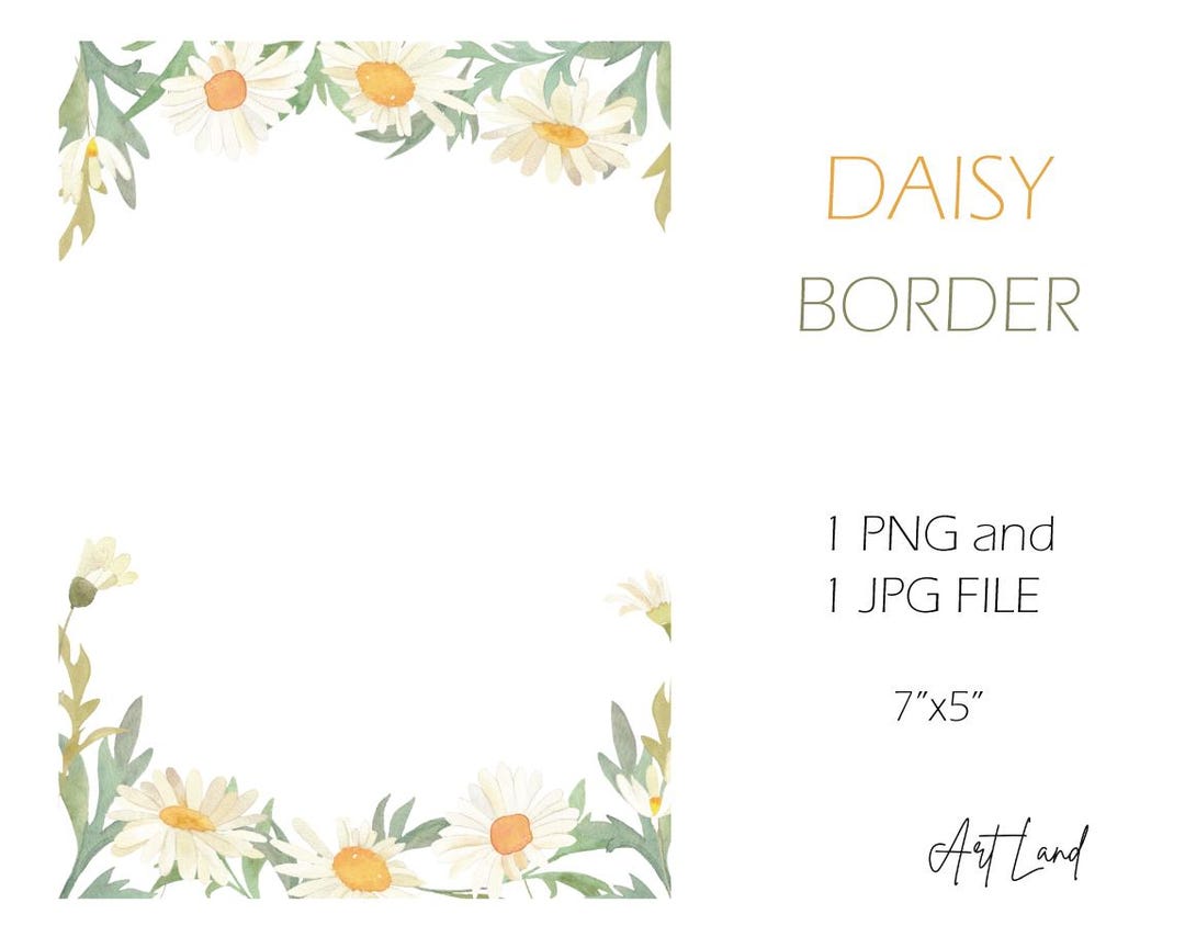Watercolor Daisy Floral Frame Clipart: Hand-painted Wildflower Border ...