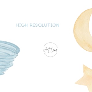 Watercolor Weather Clip Art, Rainbow, Sun Moon Clouds Snow Rain Snow ...