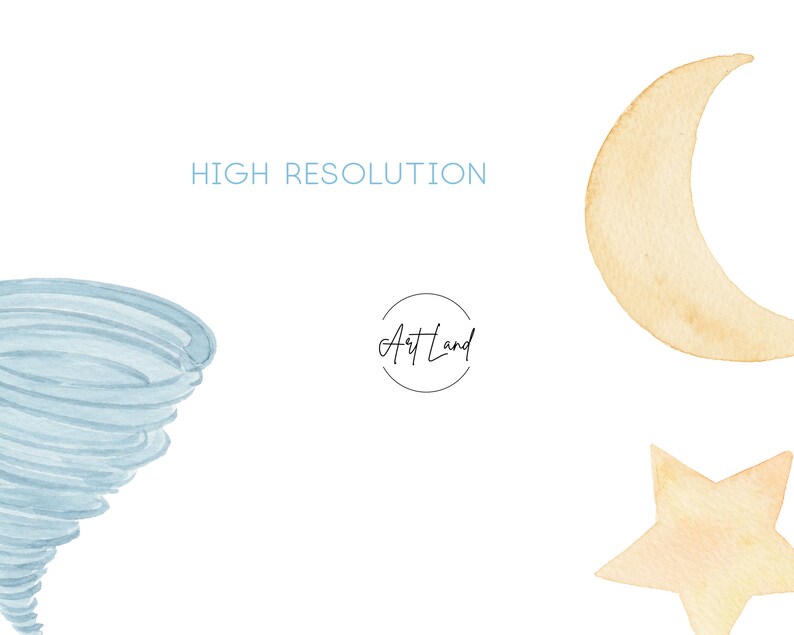 Watercolor Weather Clip Art, Rainbow, Sun Moon Clouds Snow Rain Snow ...