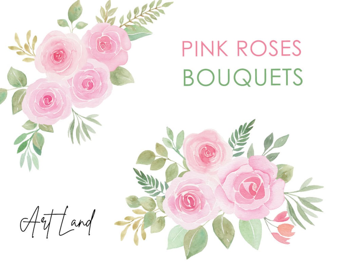 Watercolor Floral Clipart Pink Roses Flower Watercolour Clip - Etsy