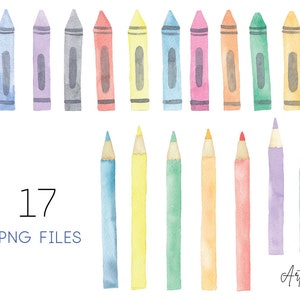 Watercolor School Pencils Crayons Clipart, Back to School Clipart ...