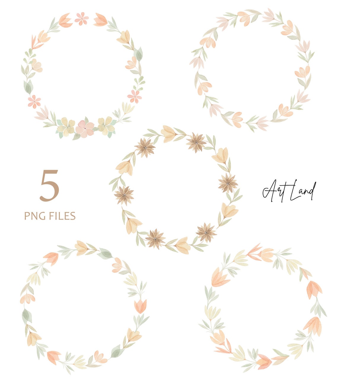 Floral Wreath Clip Art Floral Frame Set Floral Wreath - Etsy