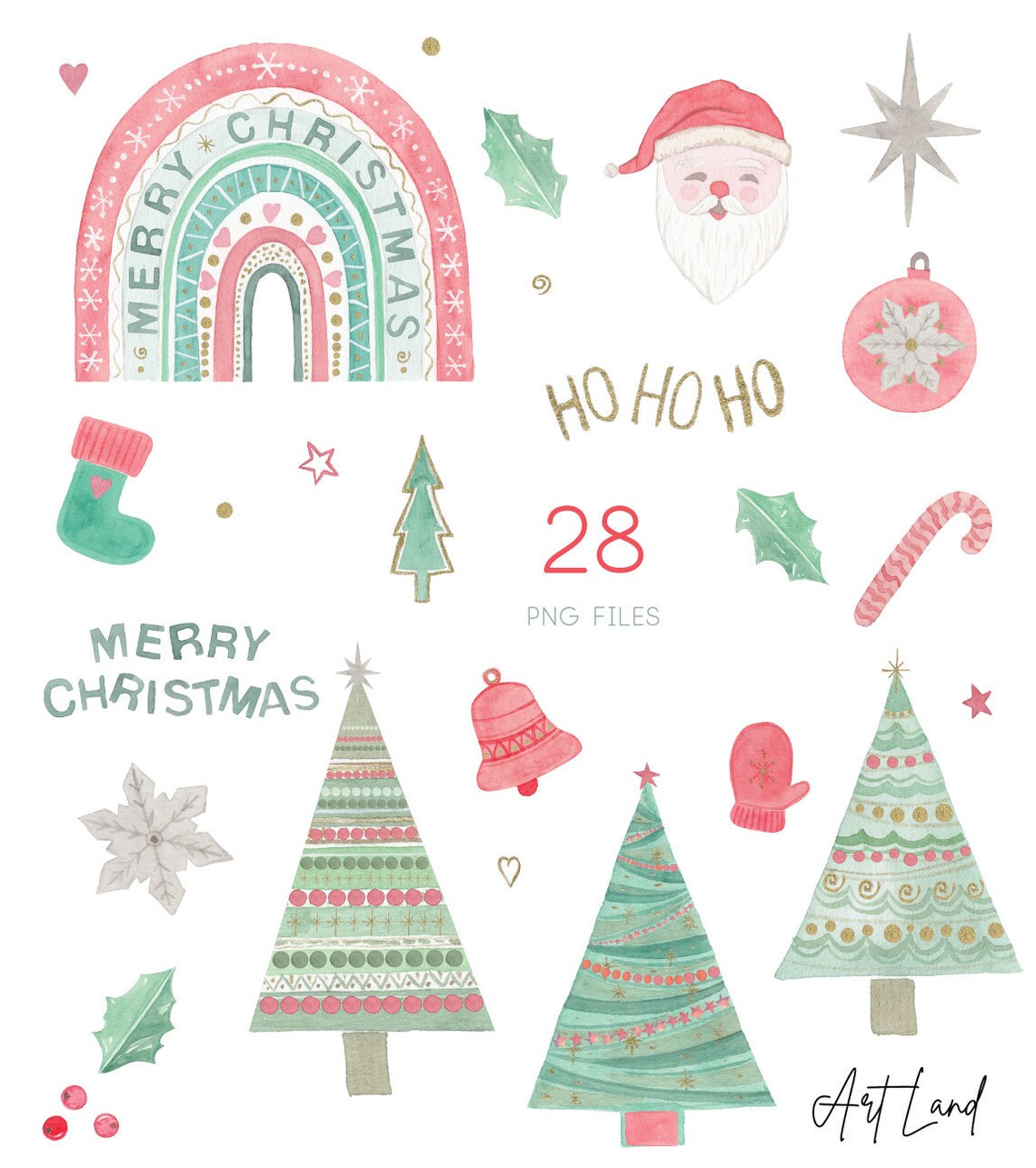 Christmas Rainbow Clip Art Hand Painted Festive Rainbow - Etsy