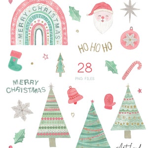 Christmas Rainbow Clip Art, Hand Painted Festive Rainbow Watercolour ...