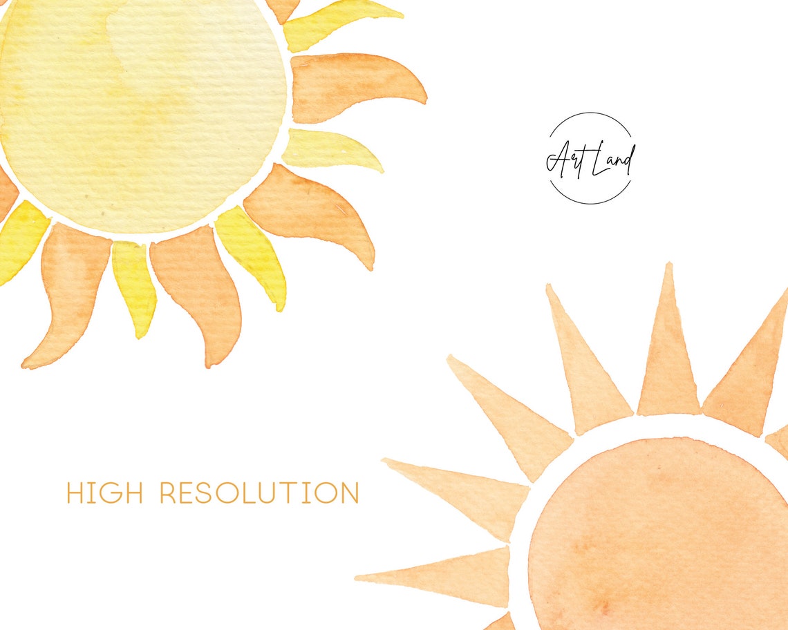 Watercolor Sun clipart hand painted watercolour digital Sun | Etsy