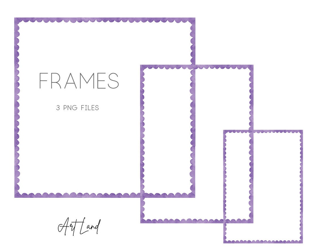 Watercolor Purple Frame Clipart Set – 3 Hand-painted Borders (PNG ...