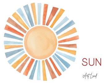 Watercolor Sun Clipart PNG Cute Sun Clip Art Happy Sun - Etsy