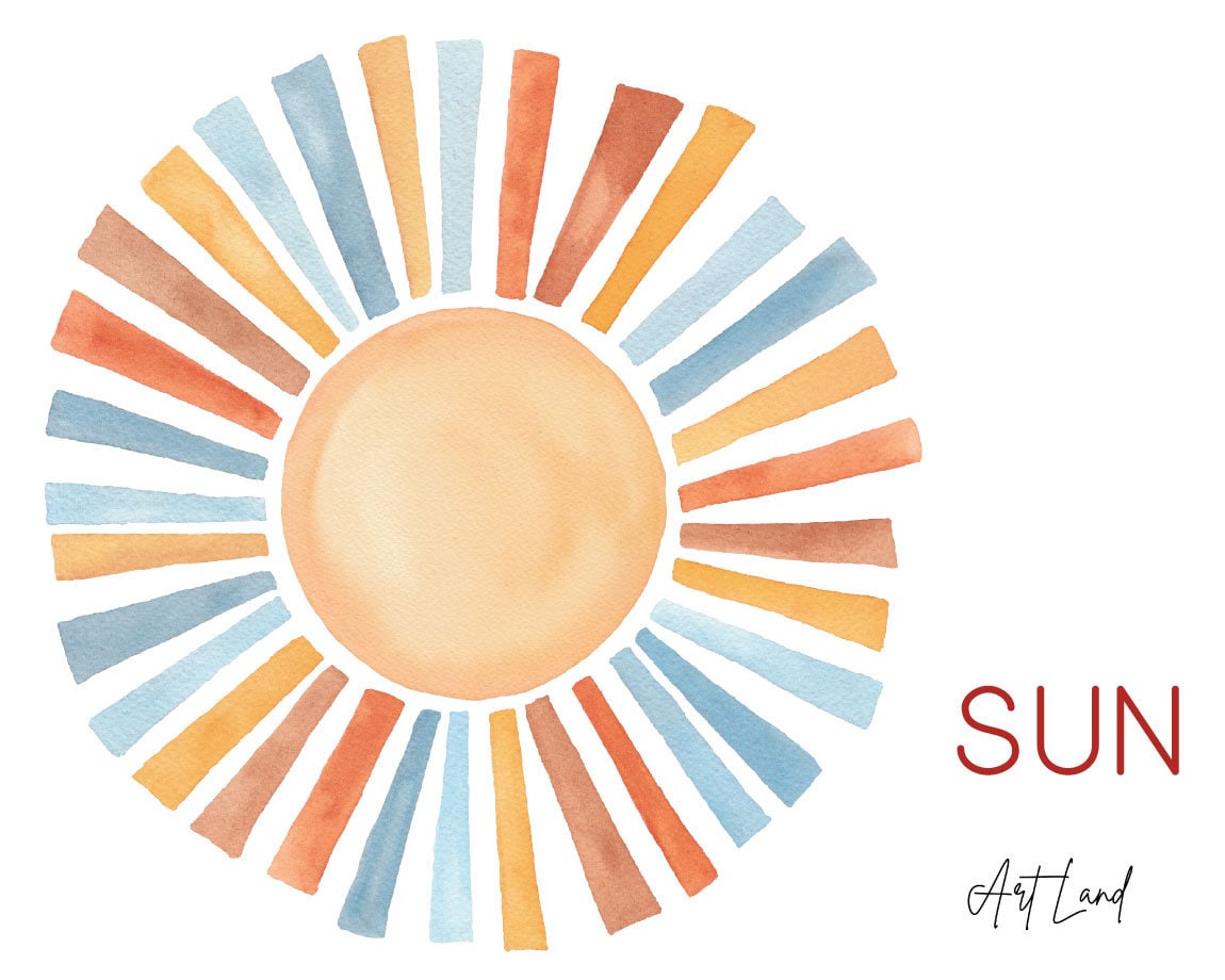 Watercolor Sun Clipart Hand Painted Watercolour Digital Sun - Etsy UK