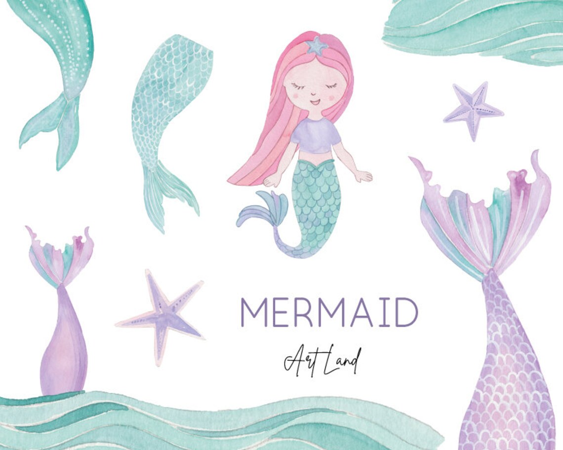 Watercolor Mermaid hand painted watercolour digital Mermaid | Etsy