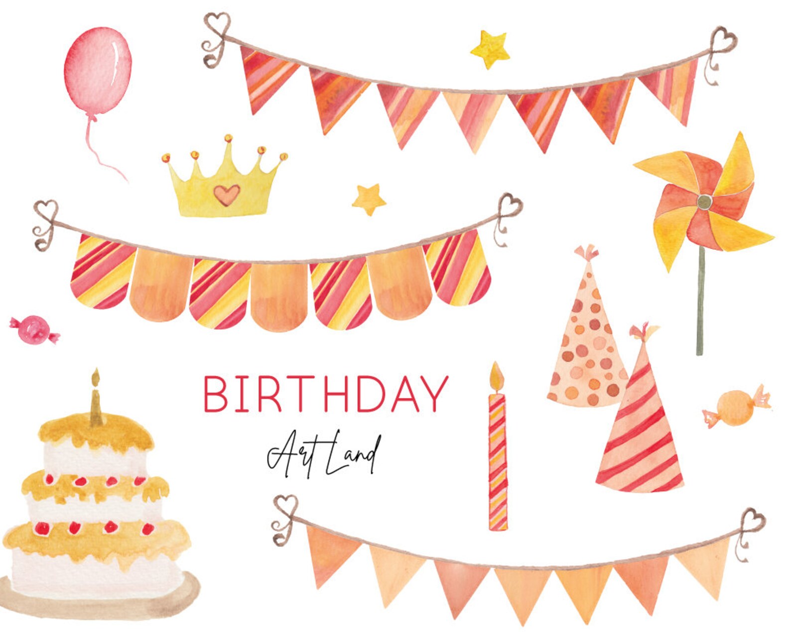 Watercolor Birthday Party Clipart Birthday Watercolor Clip - Etsy