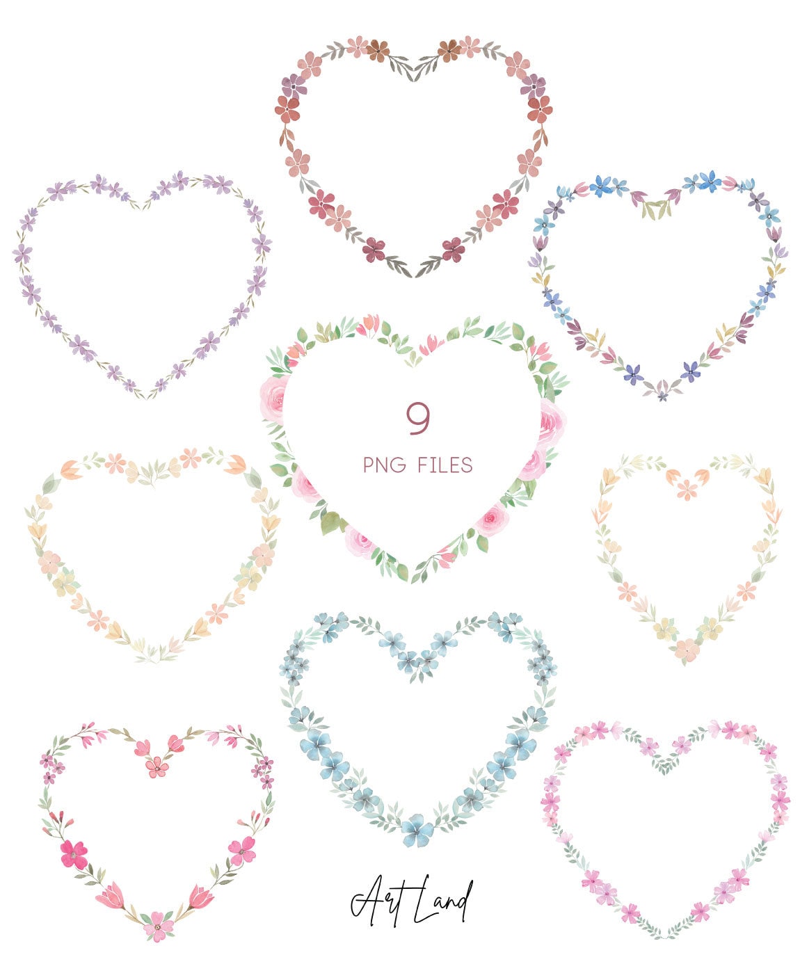 Floral Heart Frame Clip Art Floral Frame Floral Love - Etsy