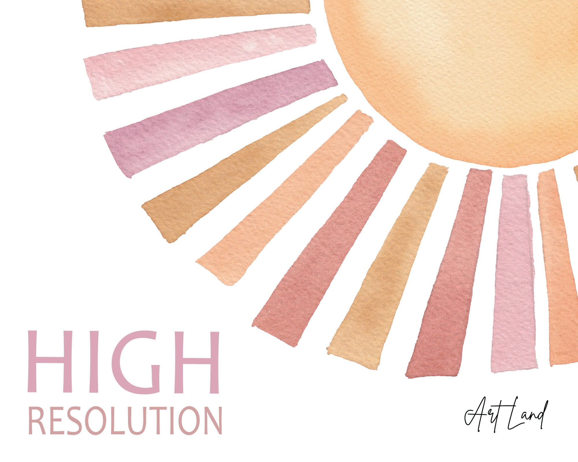 Watercolor Sun & Sunset Clipart: 2 Hand-painted Retro Suns (PNG ...