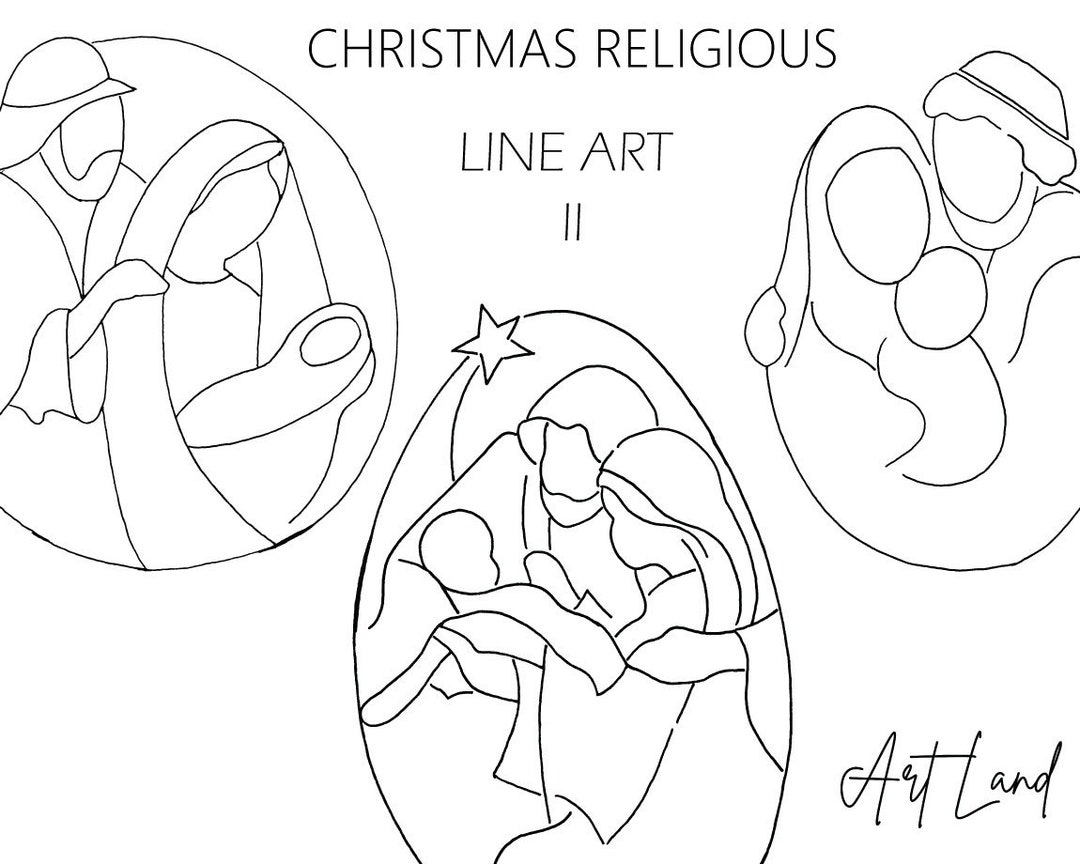 Hand Drawn Line Art, Line Art Religious Christmas 2, Pen and Ink ...