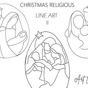 Hand Drawn Line Art, Line Art Religious Christmas 2, Pen and Ink ...