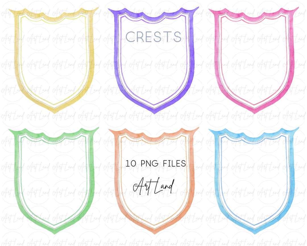 Multicolor Crest Frame Clipart Set, 10 Hand Painted Shield Borders PNG ...
