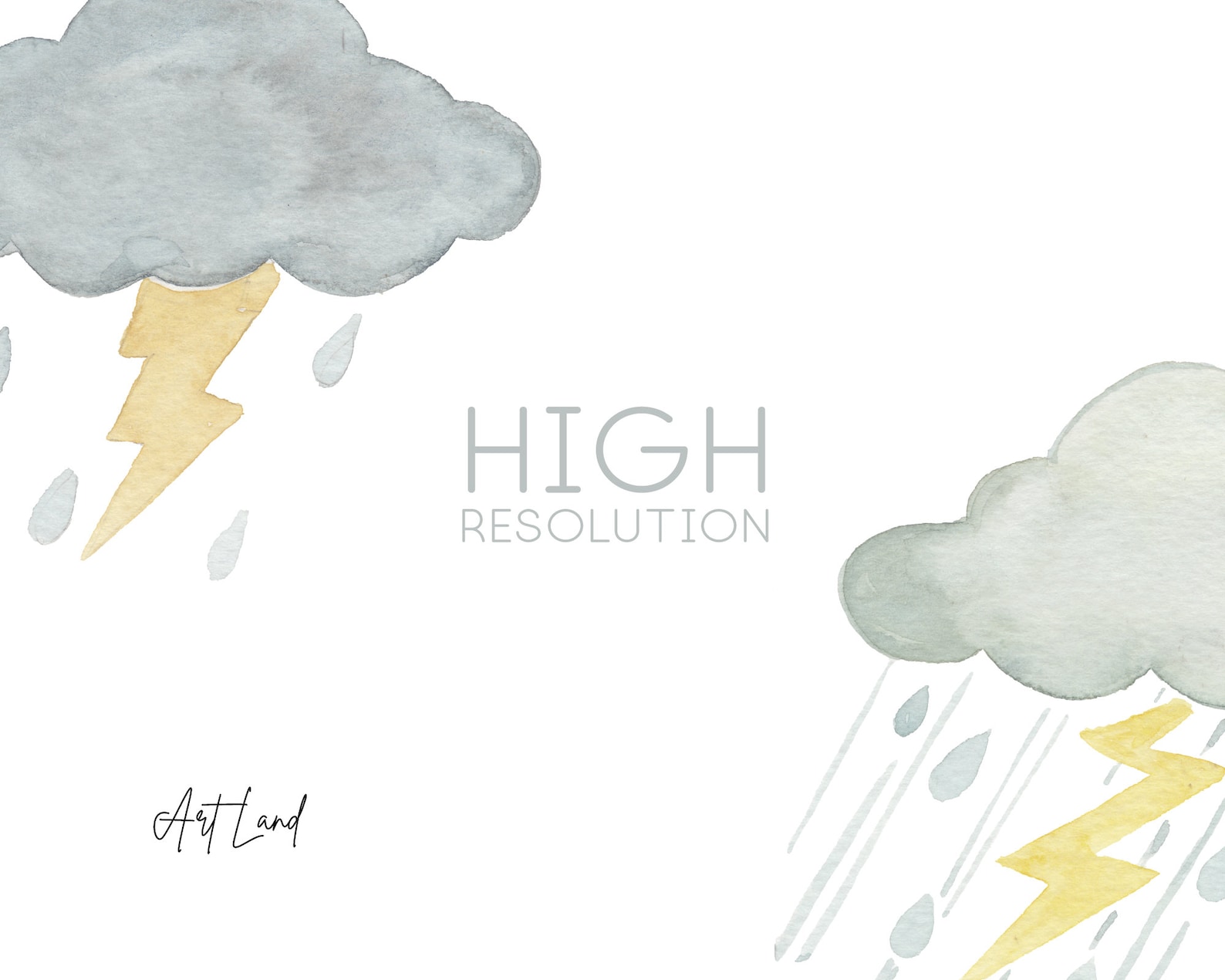 Watercolor Rainy Day Clipart – 18 Hand-painted Rain PNG Files, Clouds ...