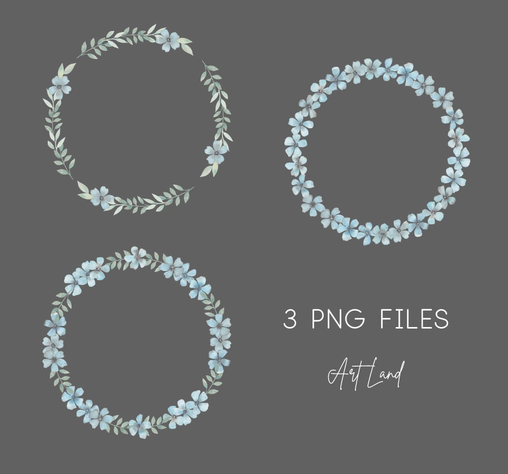 Watercolor Floral Clipart Wreath Blue Flowers Watercolour - Etsy