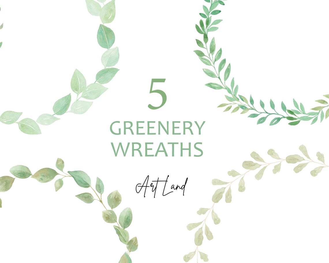 Greenery Wreath Clipart Watercolor Clip Art Wreath Foliage | Etsy