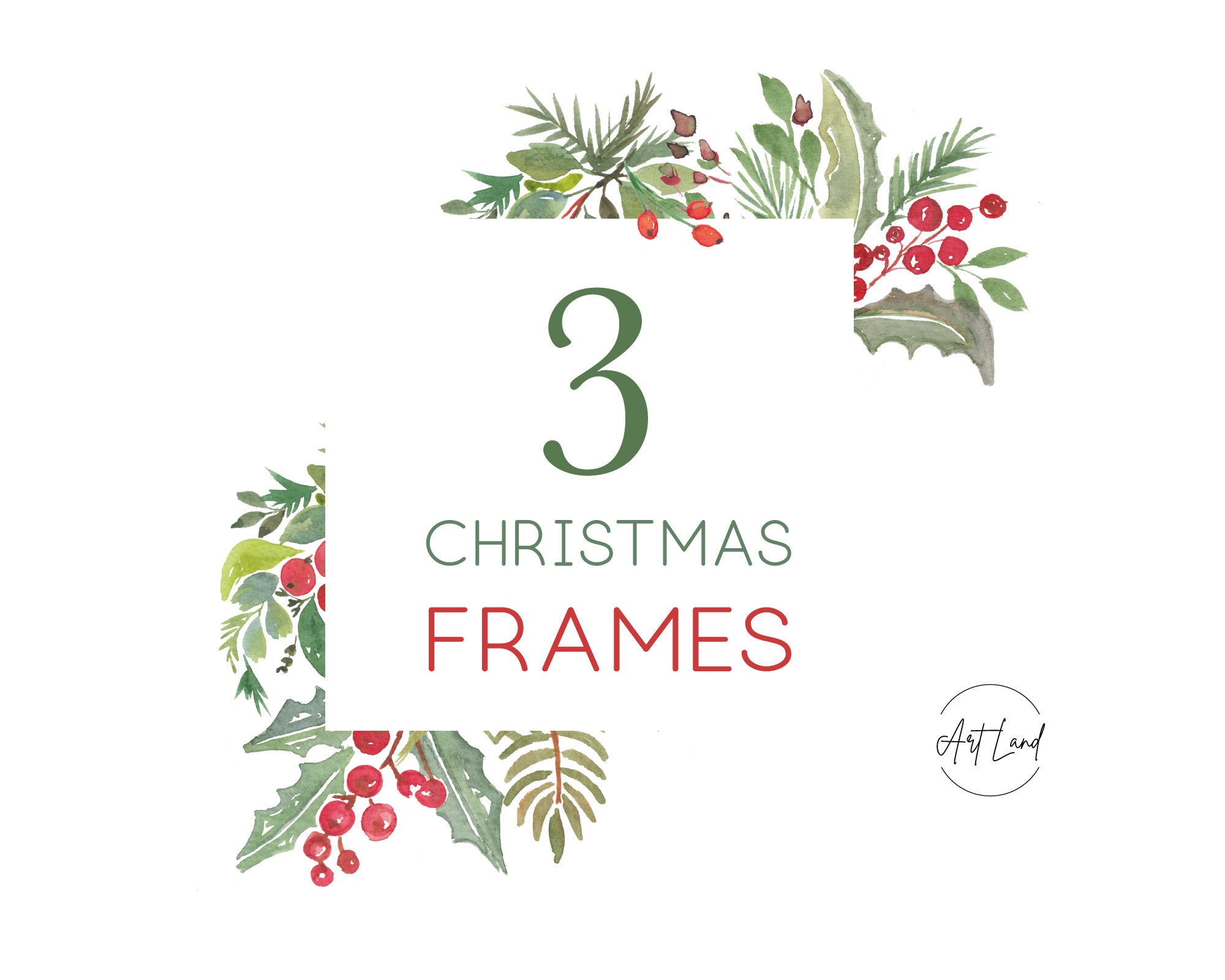 Christmas Frame Clipart Watercolor Winter Clipart Holiday - Etsy