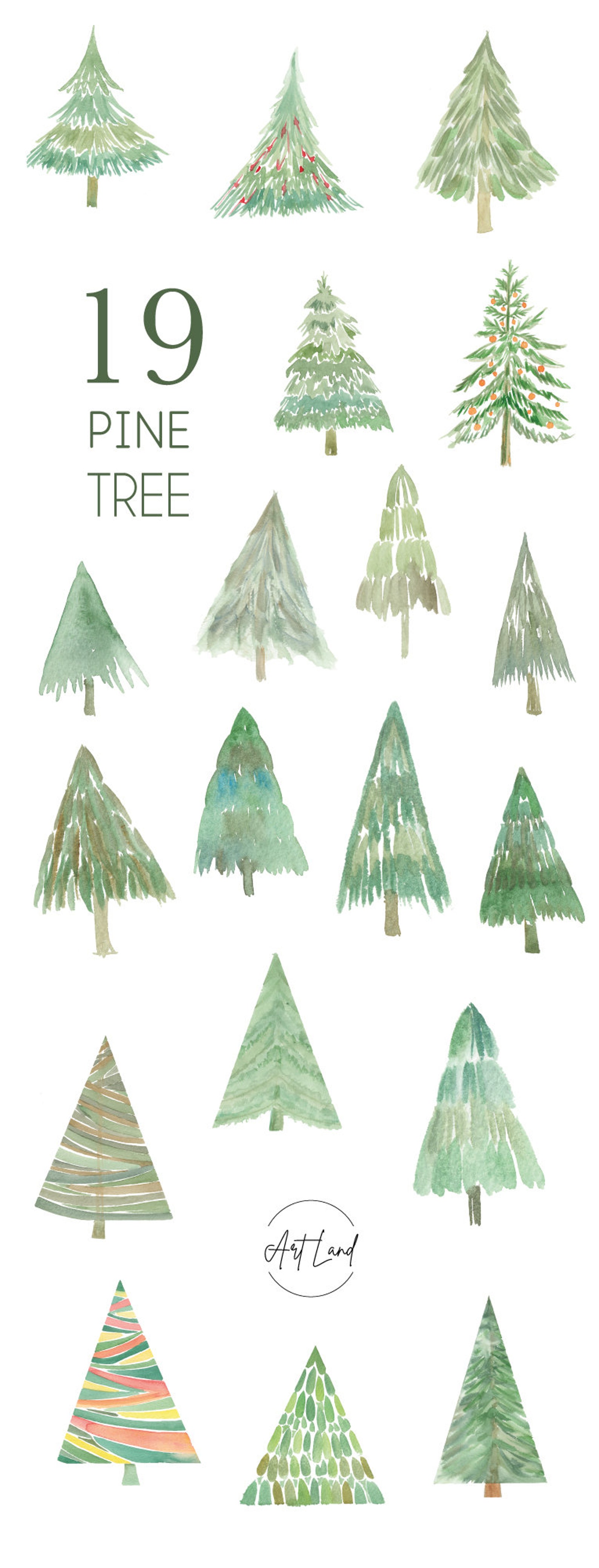 Watercolor Pine Tree Clipart Christmas Tree Clipart | Etsy