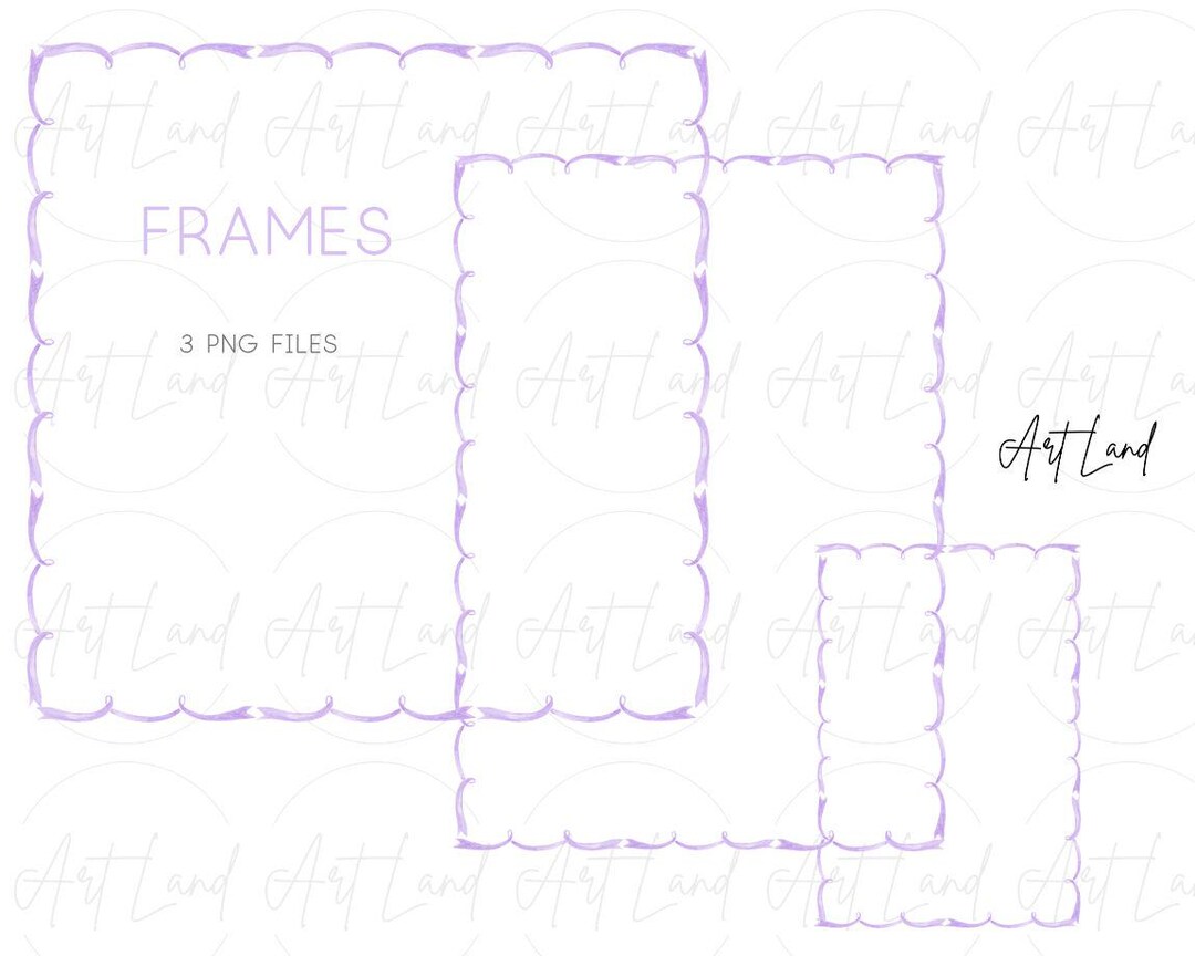 Watercolor Purple Frame Clipart: 3 Hand-painted Invitation Decor (PNG ...