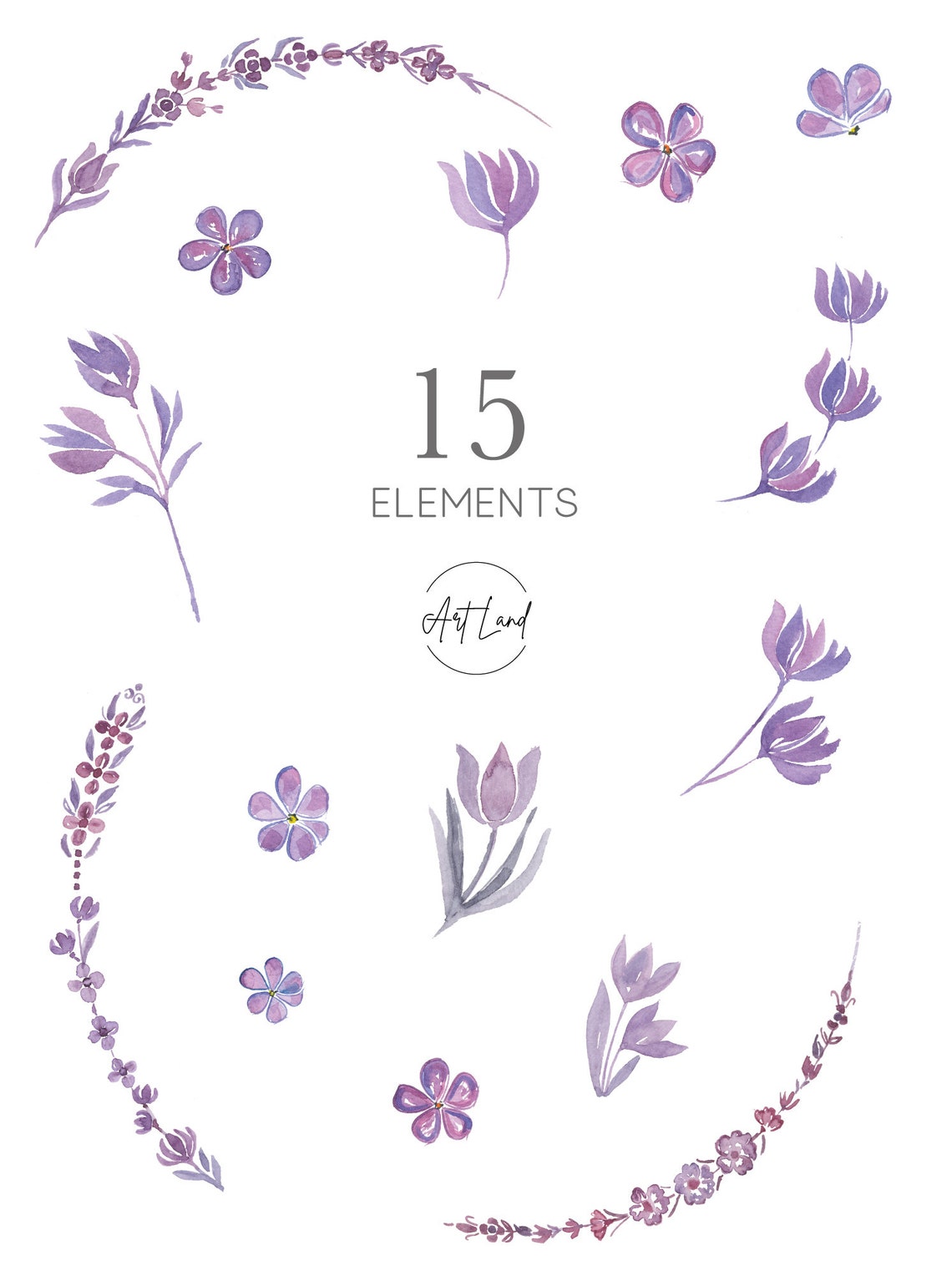 Watercolor Floral Clipart Purple Flowers Purple Wreath - Etsy