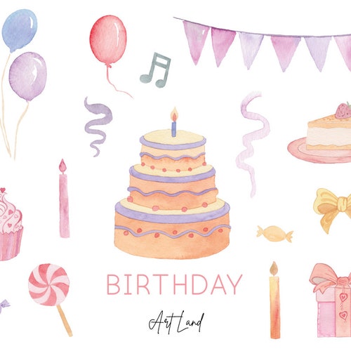 Watercolor Birthday Party Clipart Birthday Watercolor Clip - Etsy