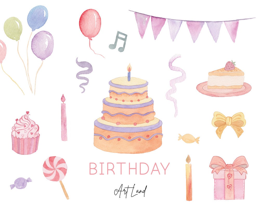 Watercolor Birthday Party Clipart Birthday Watercolor Clip - Etsy UK