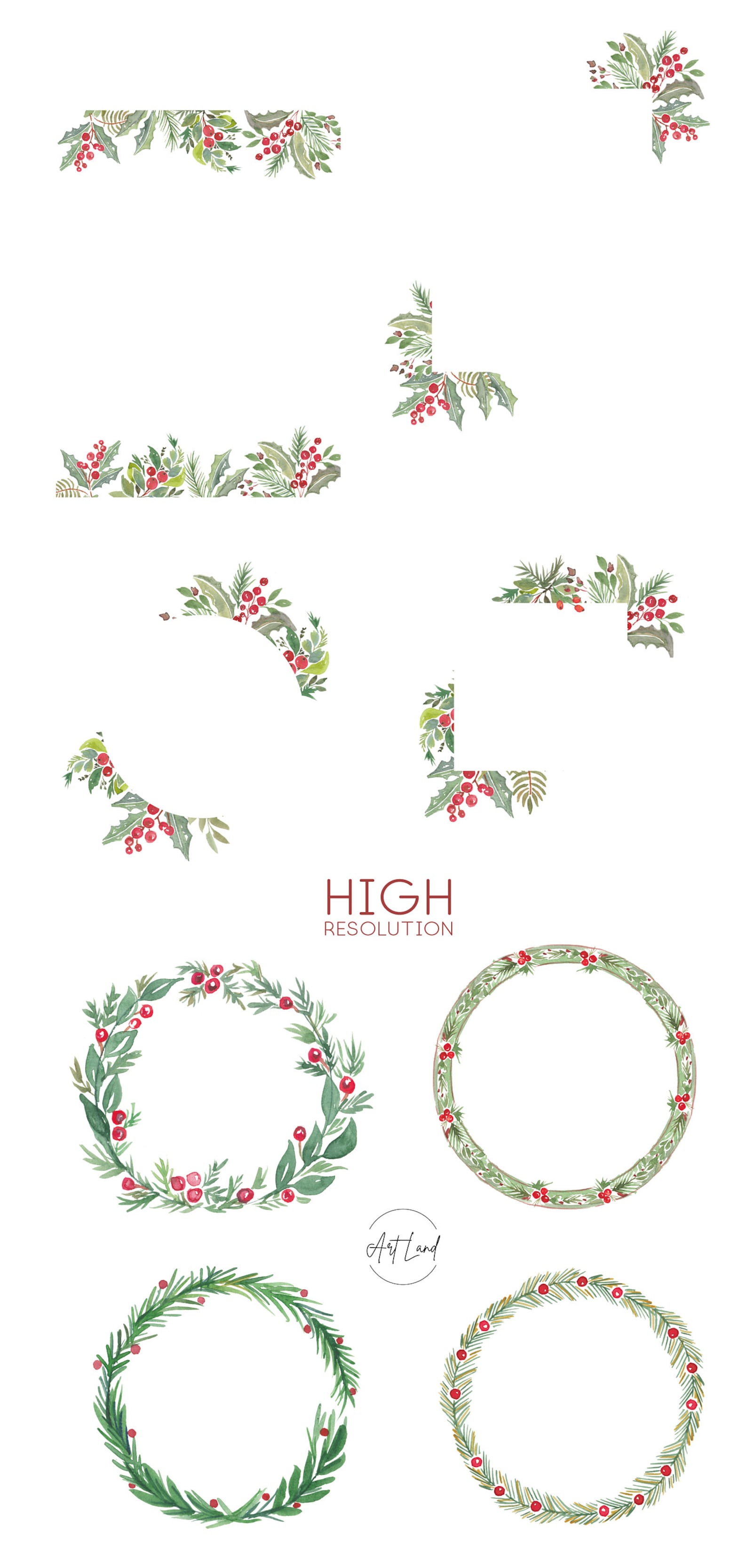 Christmas Wreath Clipart Christmas Frame Watercolor Clipart - Etsy