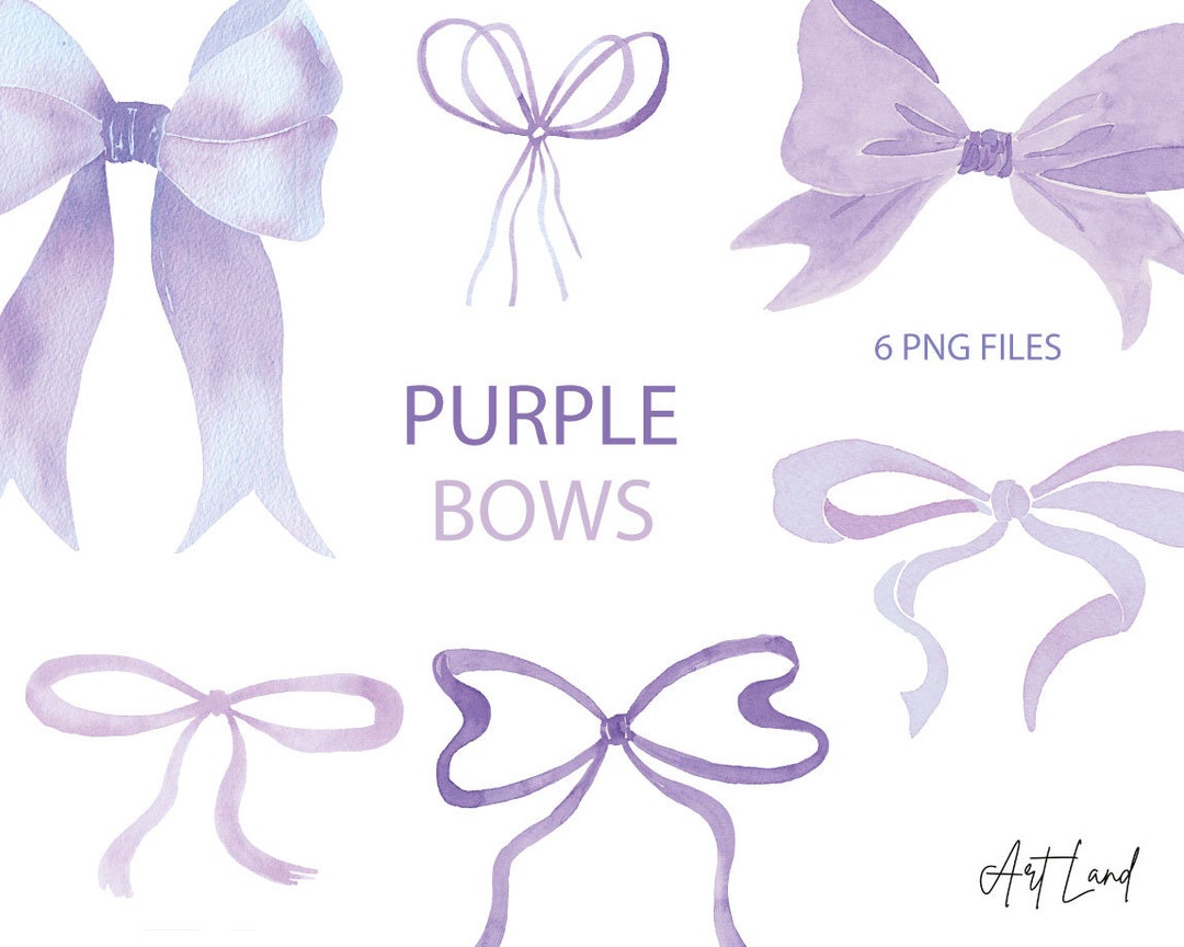 Watercolor Purple Bow Clipart Kit- Hand-painted Ribbon Bows PNG ...