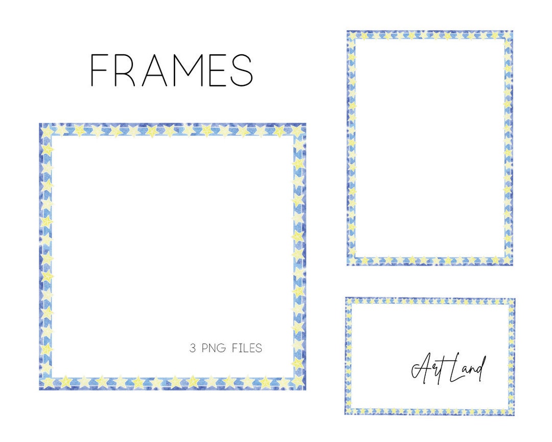 Watercolor Blue Starry Frame Clipart Set – 3 Hand-painted Sizes Pngs ...