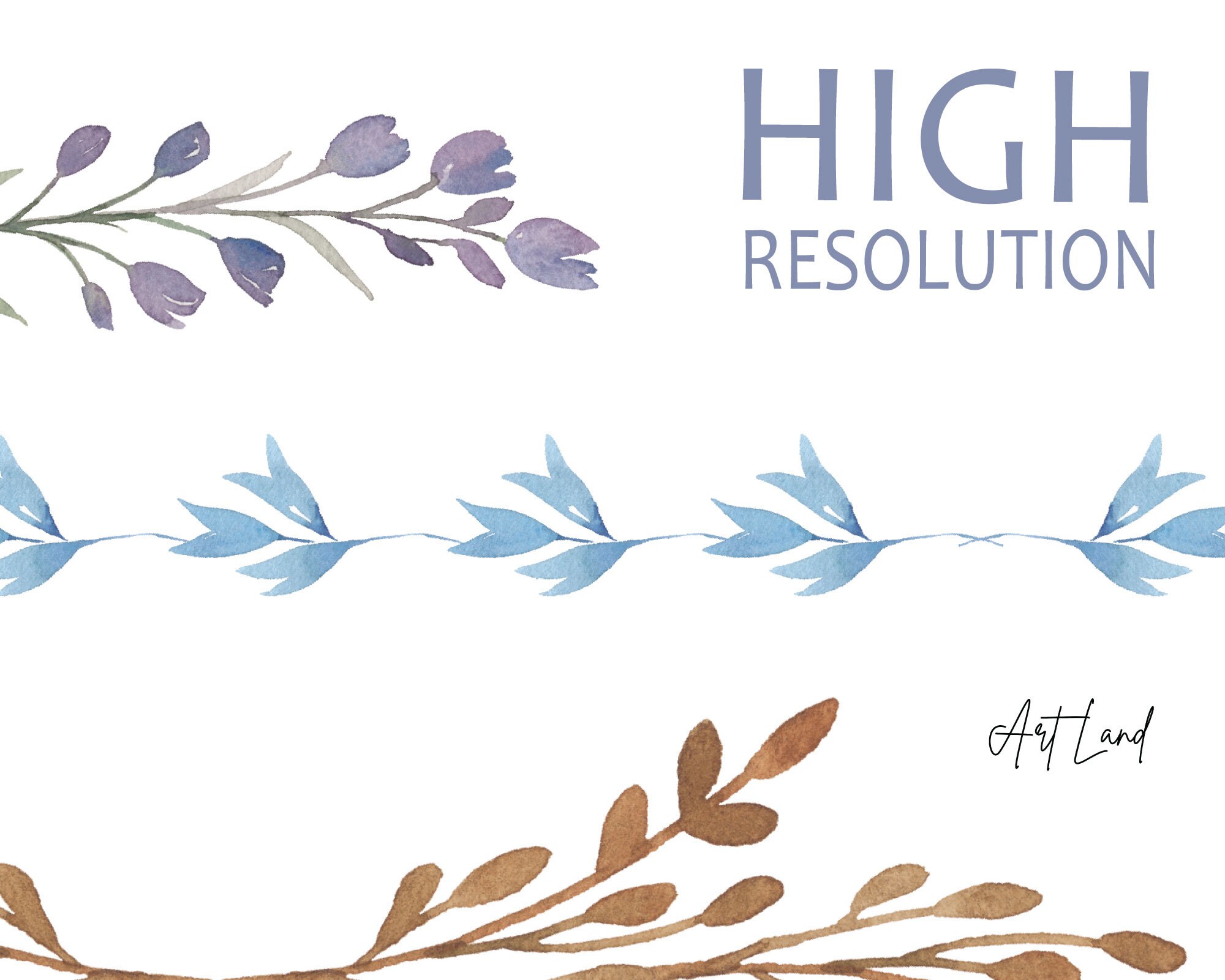Watercolor Text Dividers Clipart: 36 Hand-painted Floral Border (PNG ...
