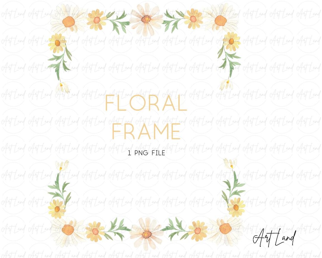 Watercolor Yellow Daisy Frame Clipart: Hand-painted Floral Border (PNG ...