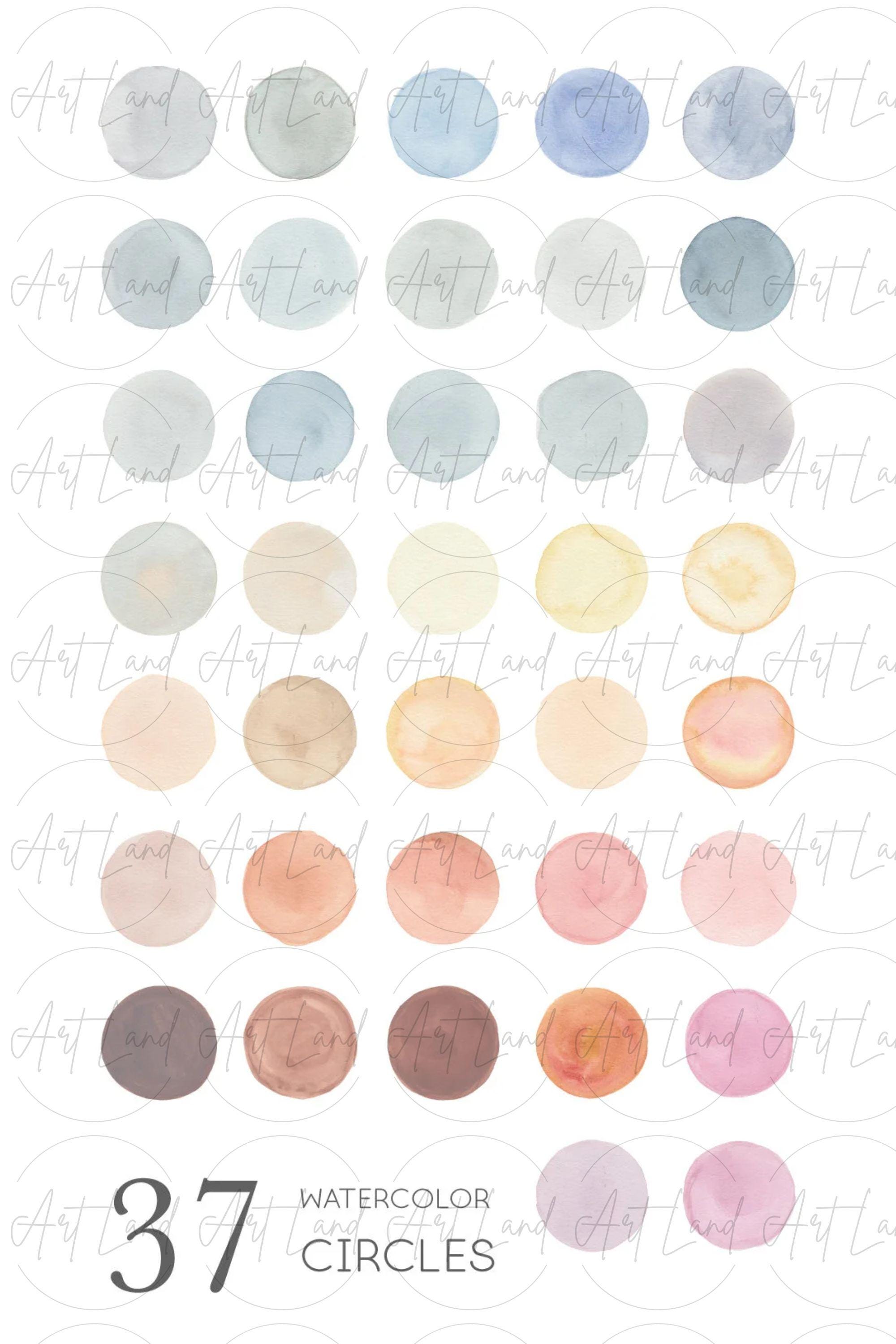 Watercolor Circles Clipart – 37 Hand-painted Watercolor Splash Icons ...