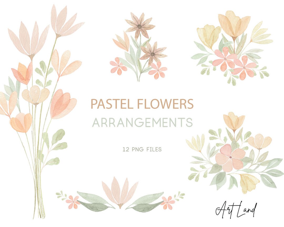 Watercolor Floral Clipart Arrangement Pastel Flowers, Watercolour Clip ...