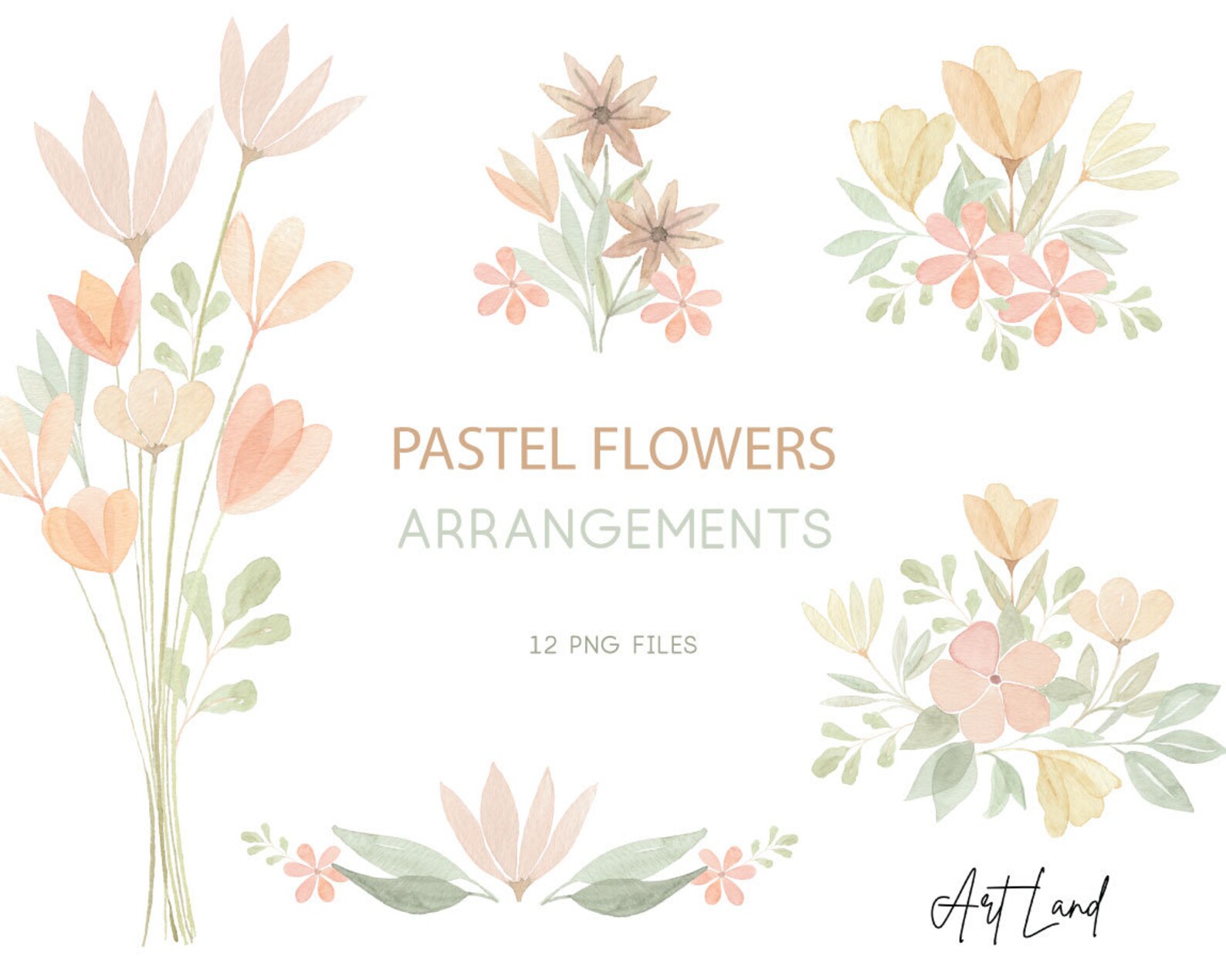 Watercolor Floral Clipart Arrangement Pastel Flowers - Etsy