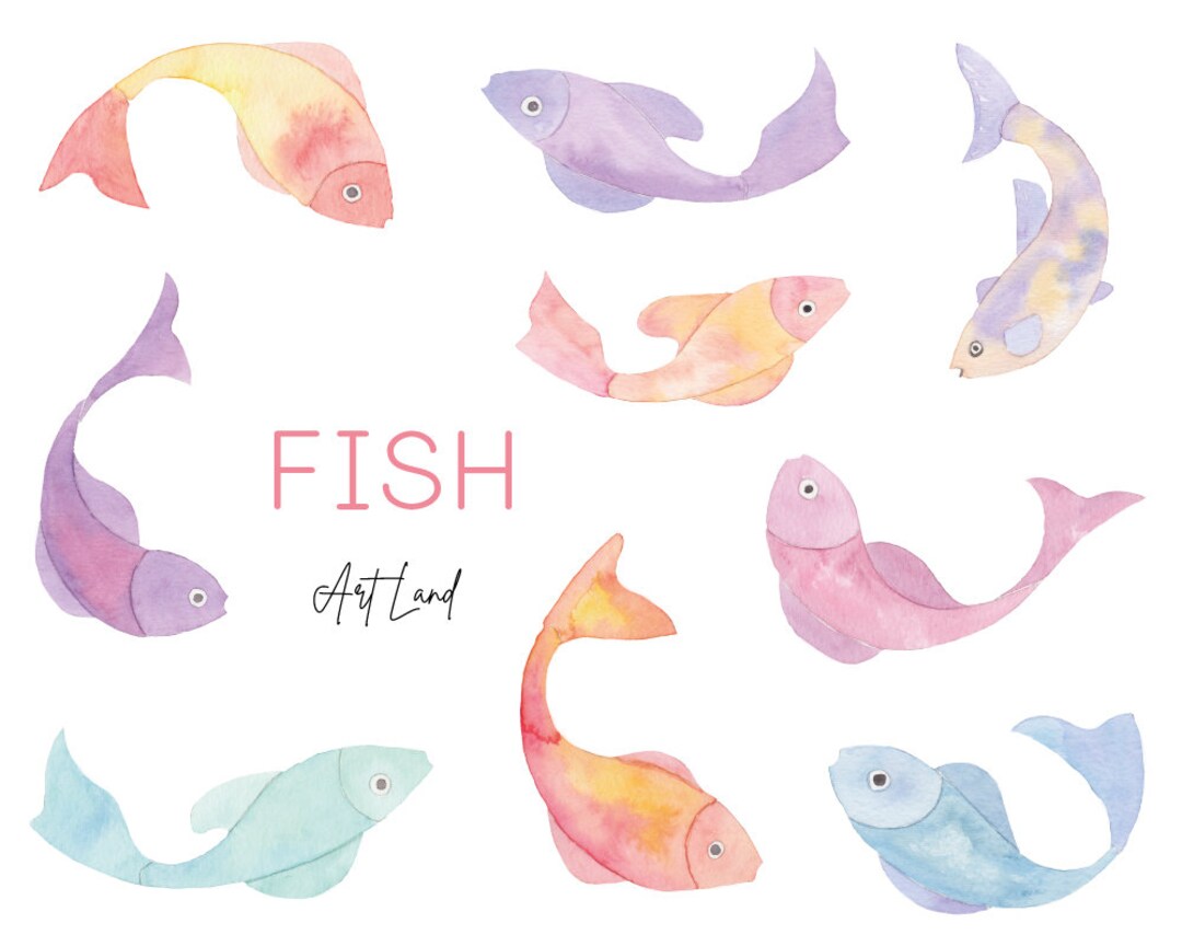 Watercolor Fish Clipart Set – 15 Hand-painted Sea Life Pngs for DIY ...
