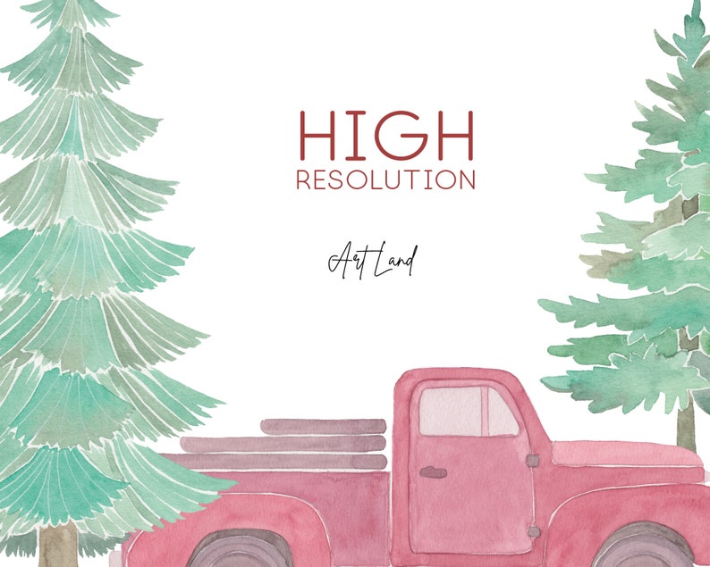 Watercolor Christmas Truck Tree Clipart Christmas Tree - Etsy