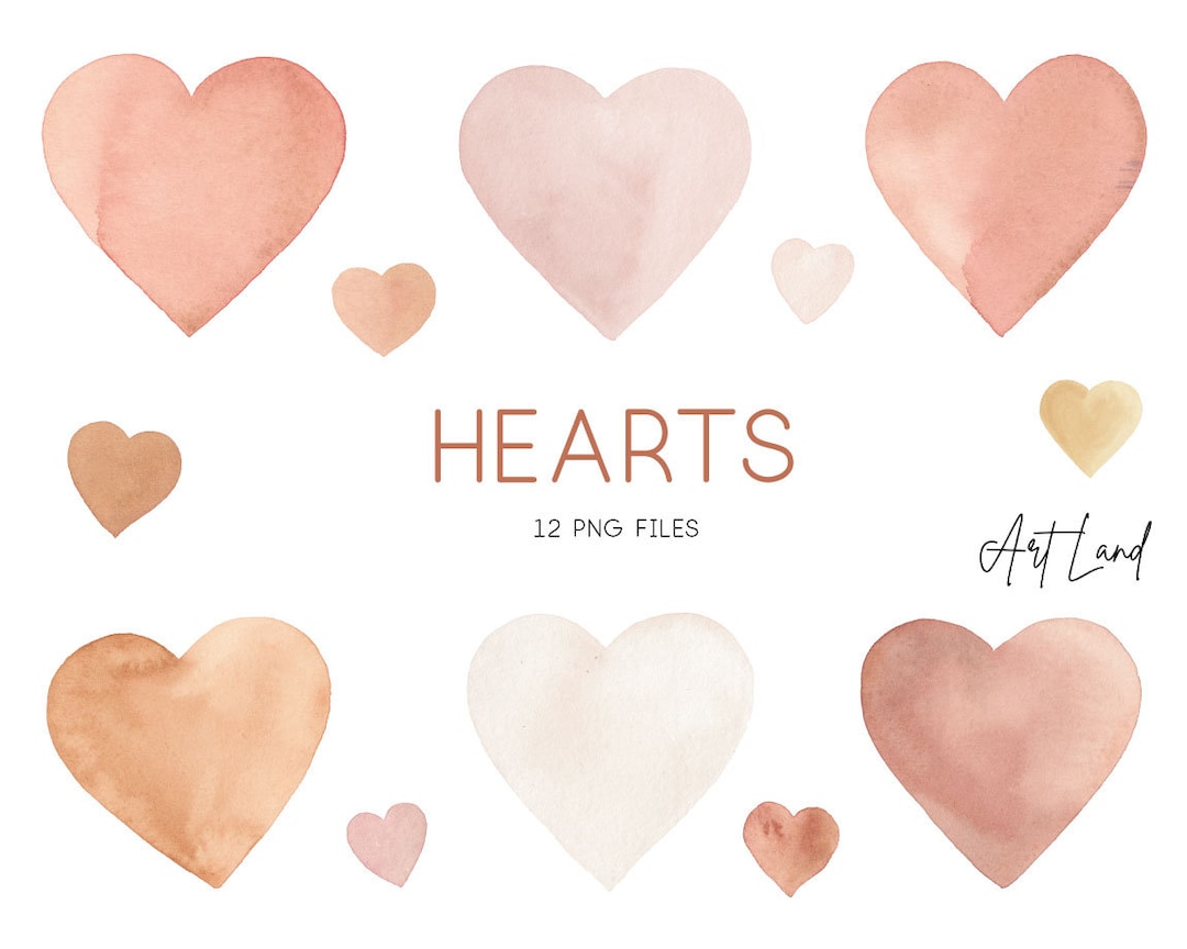 Watercolor Boho Hearts Clipart: 12 Hand-painted Elements (PNG, Digital ...