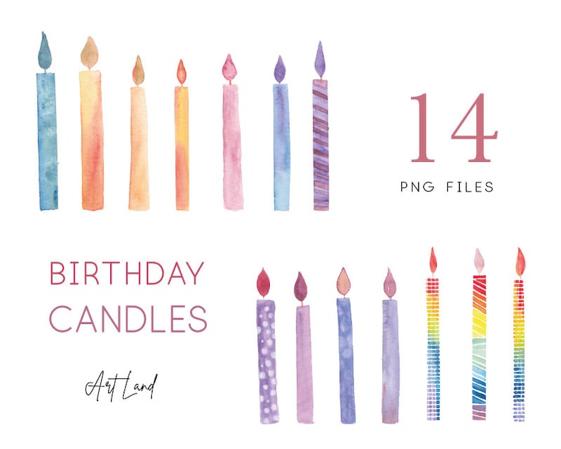 Watercolor Birthday Candles Clipart, Candle Watercolor Clip Art ...