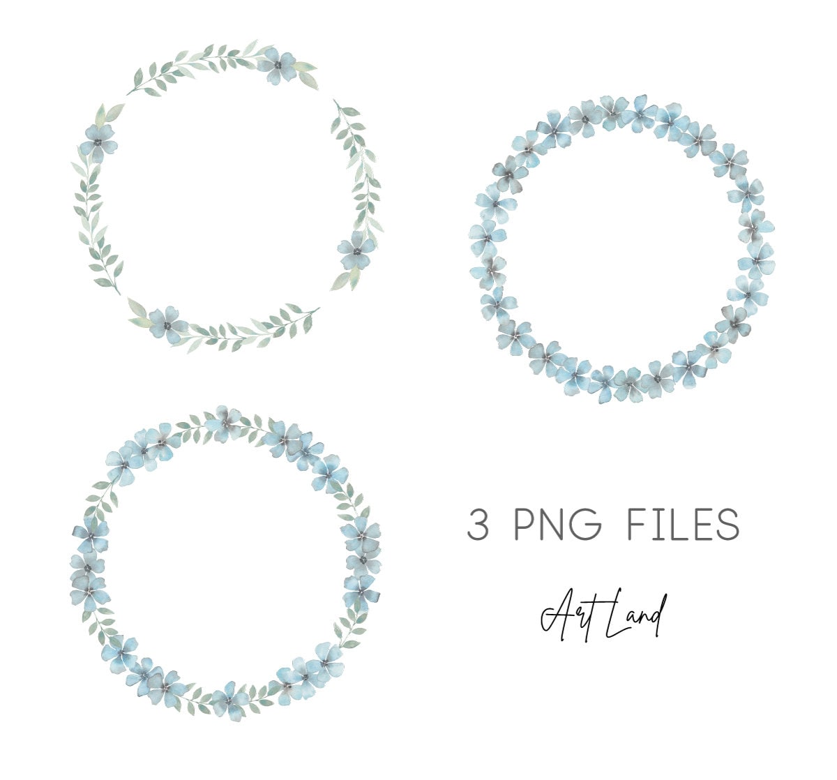 Watercolor Floral Clipart Wreath Blue Flowers Watercolour - Etsy