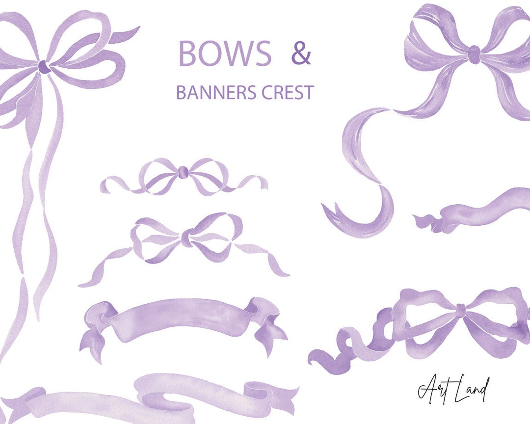 Watercolor Purple Ribbon Banners and Bows Clipart – 9 Hand-painted ...