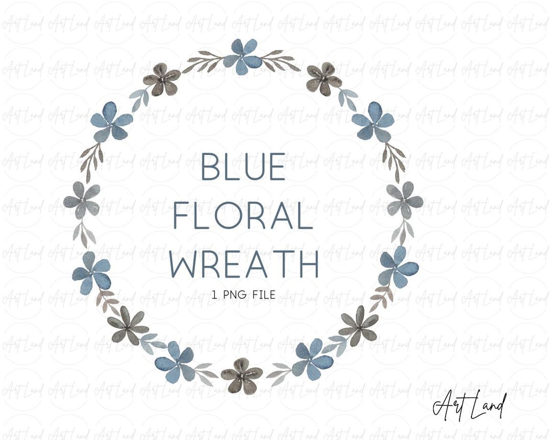 Watercolor Blue Floral Wreath Clipart: Hand-painted Circle (PNG ...