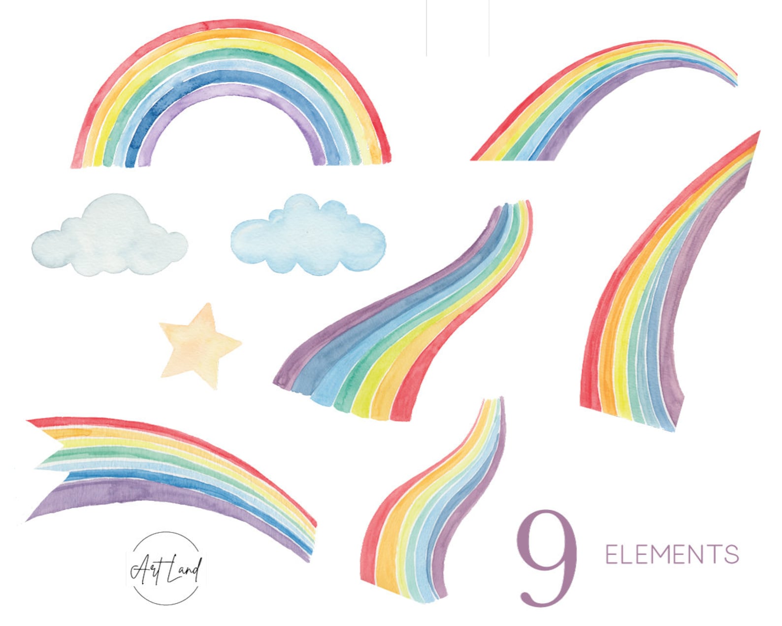 Watercolor Rainbow Clip Art Hand Painted Rainbow Watercolour - Etsy