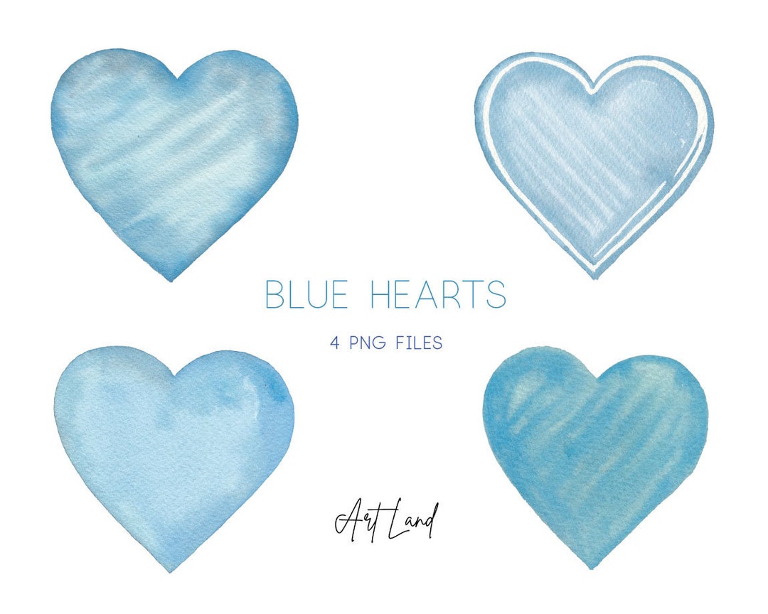Heart Clip Art, Blue Heart, Love Clipart, Hand Painted Watercolour ...