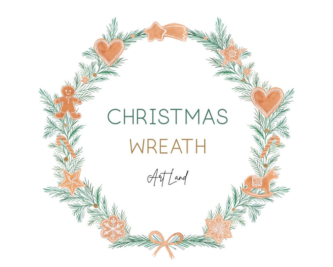 Christmas Wreath Clipart, Gingerbread Cookies Wreath Clipart, Holiday ...