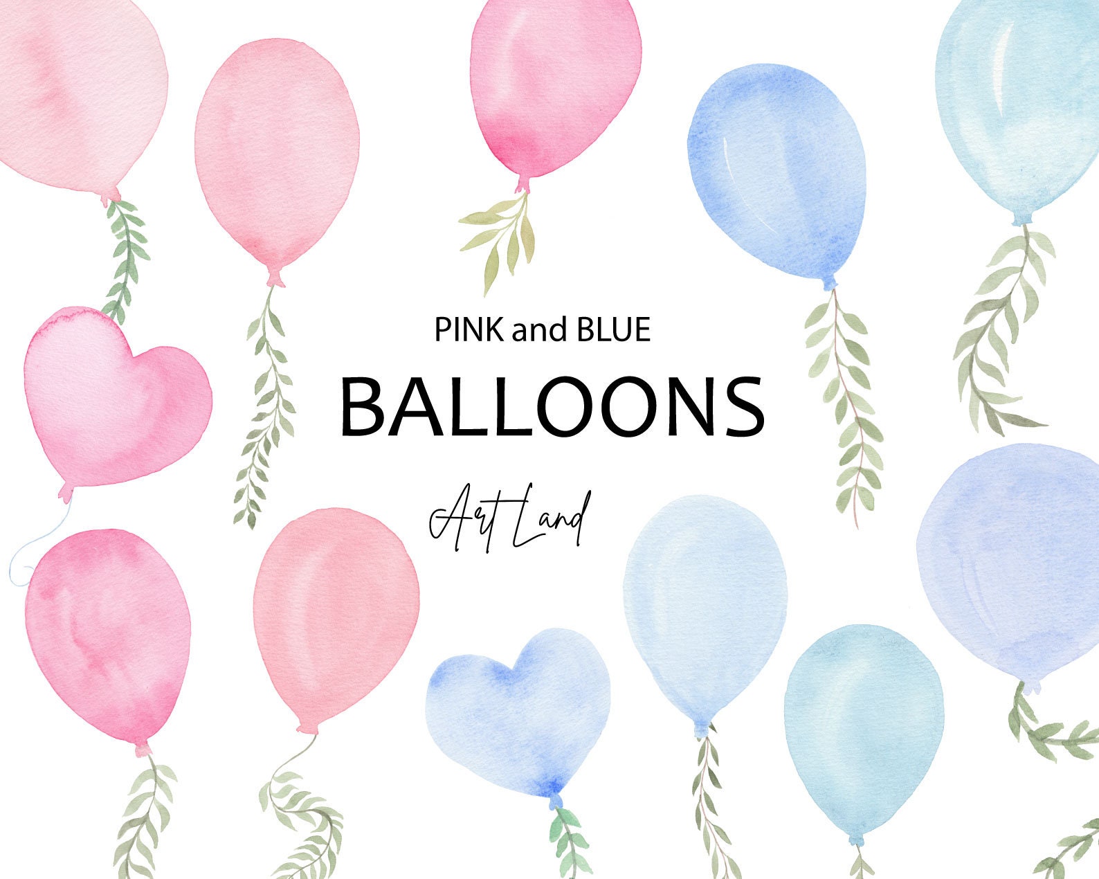 Watercolor Balloons Clipart Pink and Blue Watercolor Balloon - Etsy UK